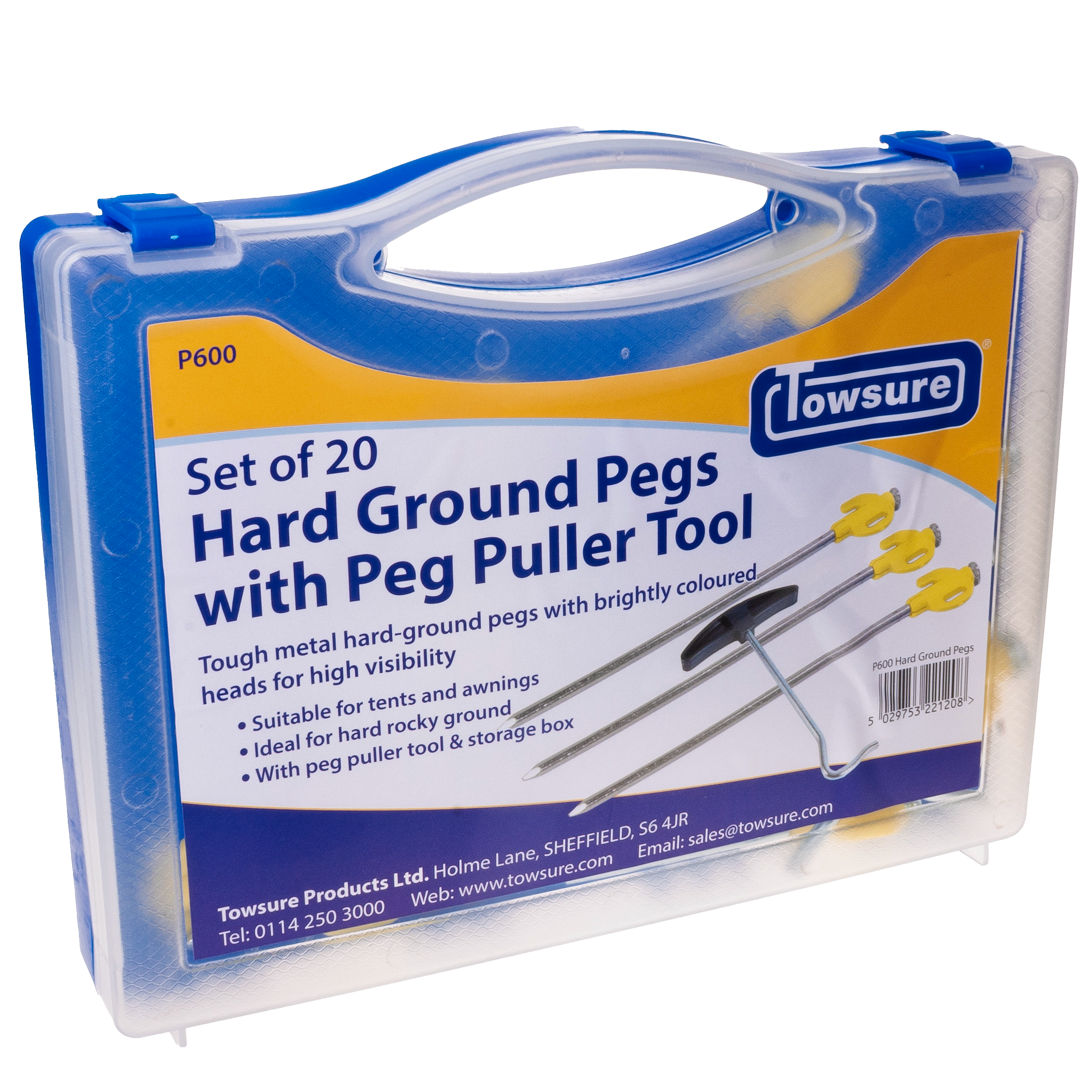 Towsure 20 Hard Ground Tent Pegs with Puller Tool | Heavy Duty Pegs