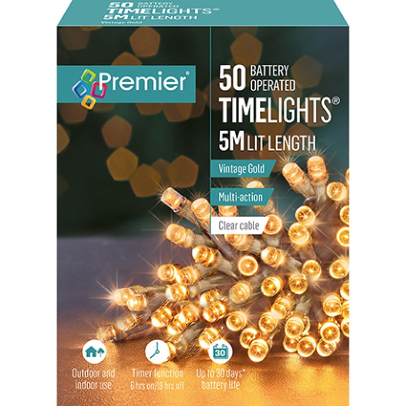 Premier 50 Vintage Gold LED Lights - Battery Operated - Towsure