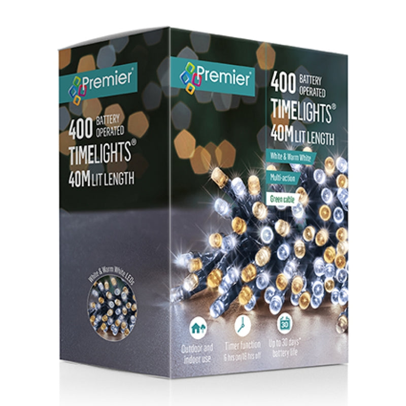 Premier 400 Multi-Action Battery Operated White & Warm White LED Lights ...