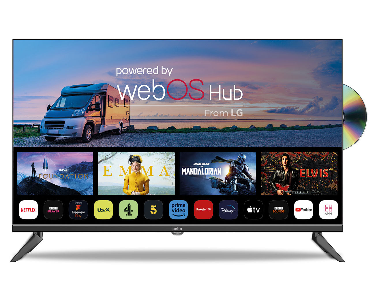 Cello 22″ Smart WebOS 12-volt Caravan Traveller TV with DVD