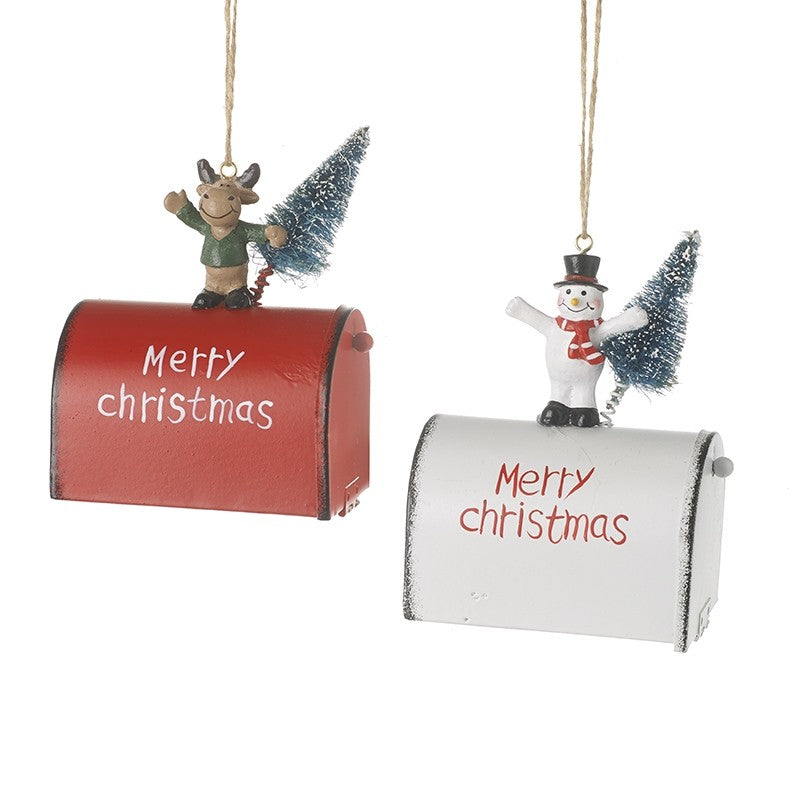 Metal Christmas Postbox Decoration - Hanging Reindeer or Snowman