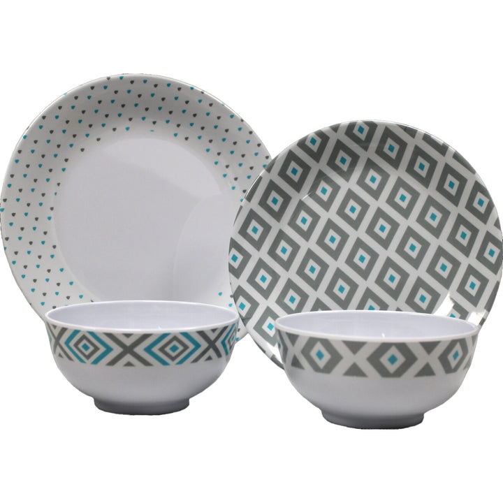Via Mondo 12 piece Milda Melamine Diner Set - Dishwasher Safe