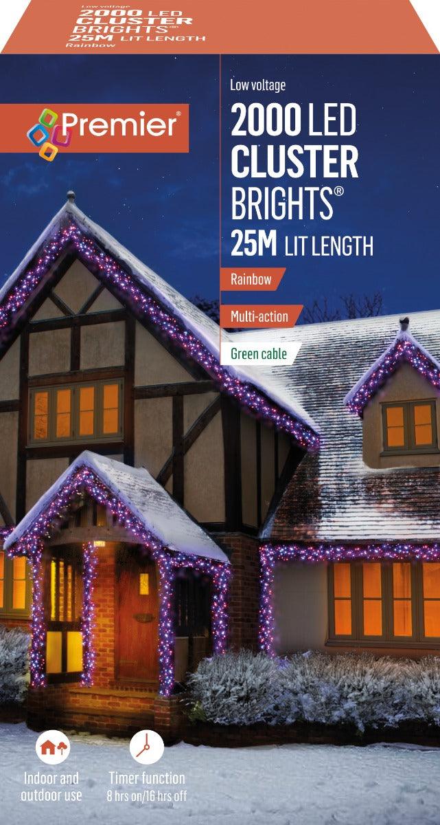 Premier Decorations 2000 LED Cluster Lights with Timer - Rainbow