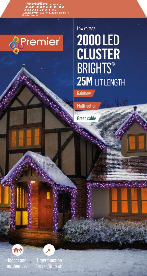 Premier Decorations 2000 LED Cluster Lights with Timer - Rainbow