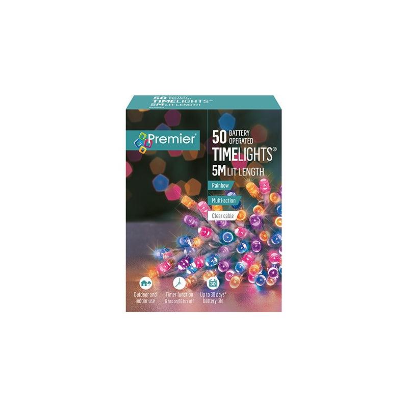 Premier Decorations 50 LED Multi-Action Lights with Timer - Rainbow ...