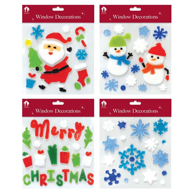 Tallon Festive Window Stick On Gels - 4 Assorted Designs - Towsure