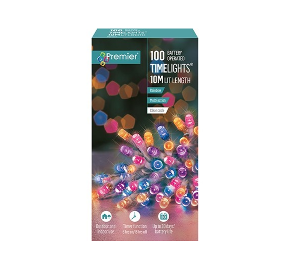 Premier Decorations Multi-Coloured Rainbow LED Lights Clear Cable - Towsure